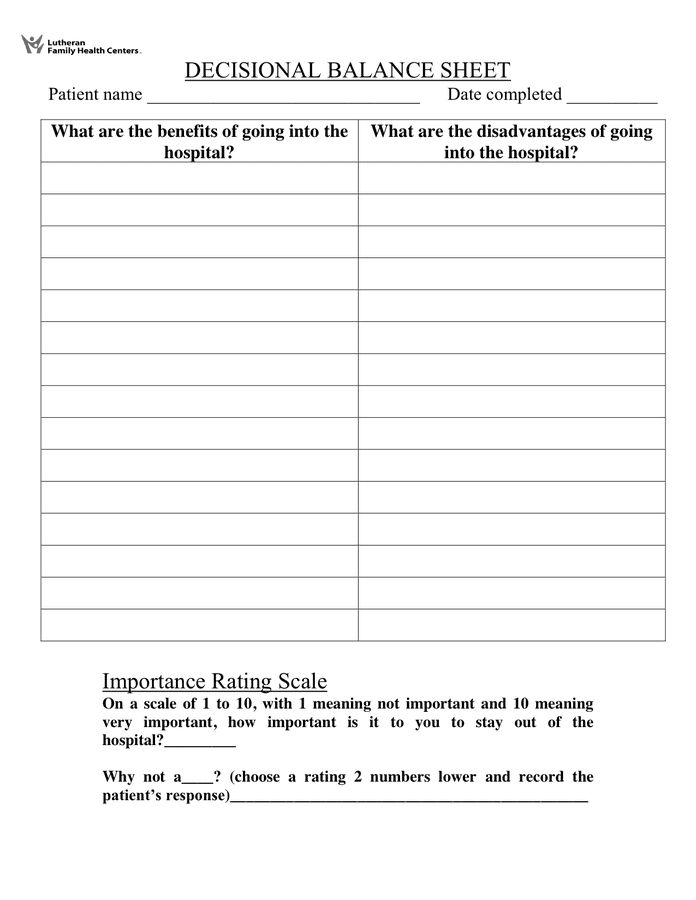 Decisional Balance Sheet In Word And Pdf Formats