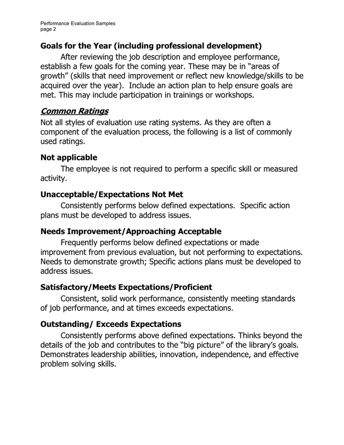 Performance Evaluation Samples in Word and Pdf formats - page 2 of 3