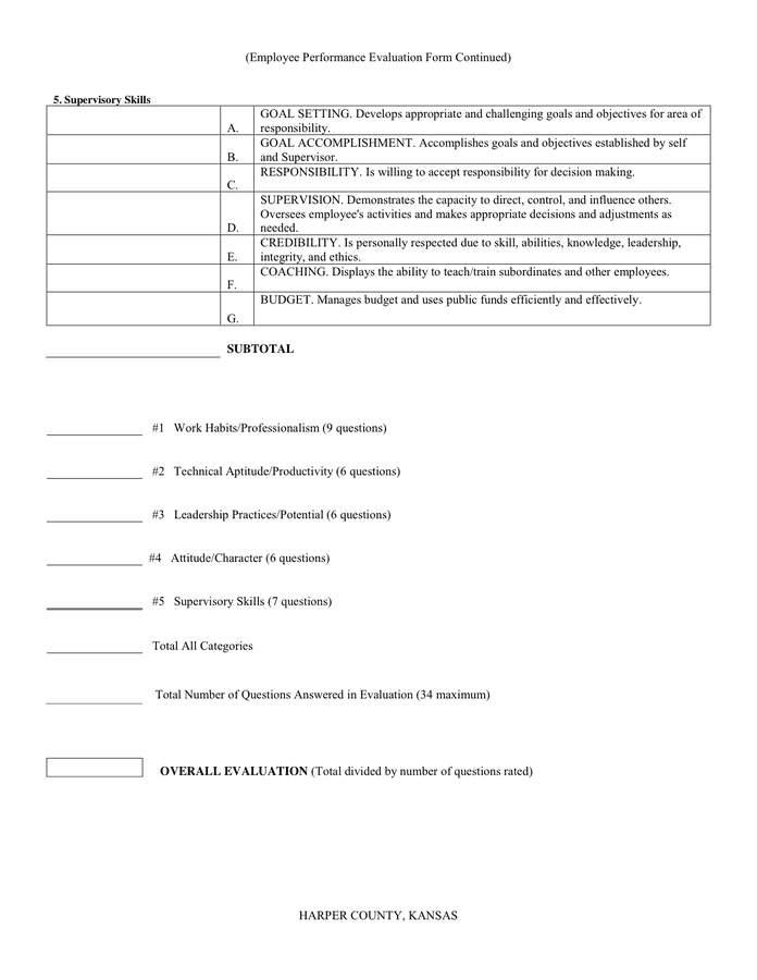 EMPLOYEE PERFORMANCE EVALUATION in Word and Pdf formats - page 3 of 5