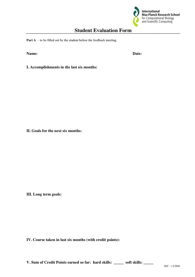 Student Evaluation Form - download free documents for PDF, Word and Excel
