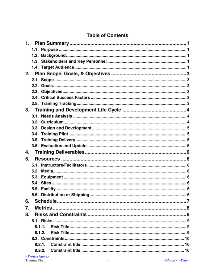 Training Plan Template In Word And Pdf Formats Page 3 Of 16