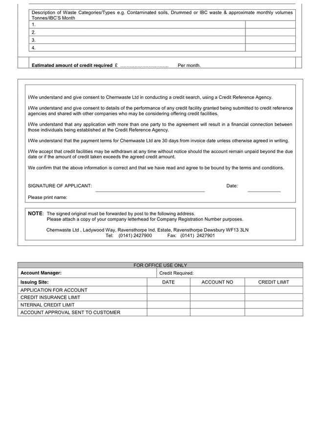 CREDIT APPLICATION in Word and Pdf formats - page 2 of 2