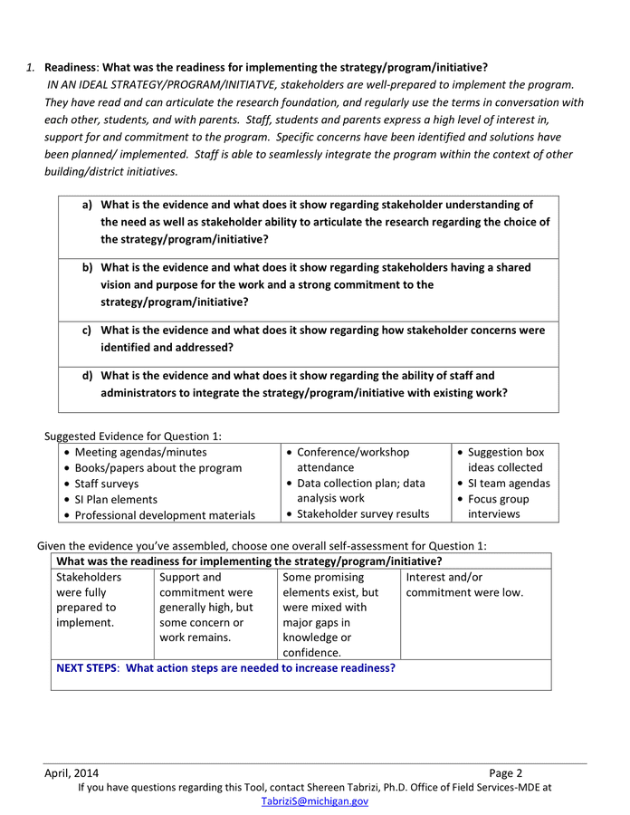 Draft Program Evaluation Tool in Word and Pdf formats - page 2 of 5