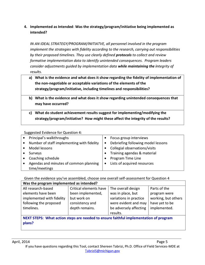 Draft Program Evaluation Tool in Word and Pdf formats - page 5 of 5