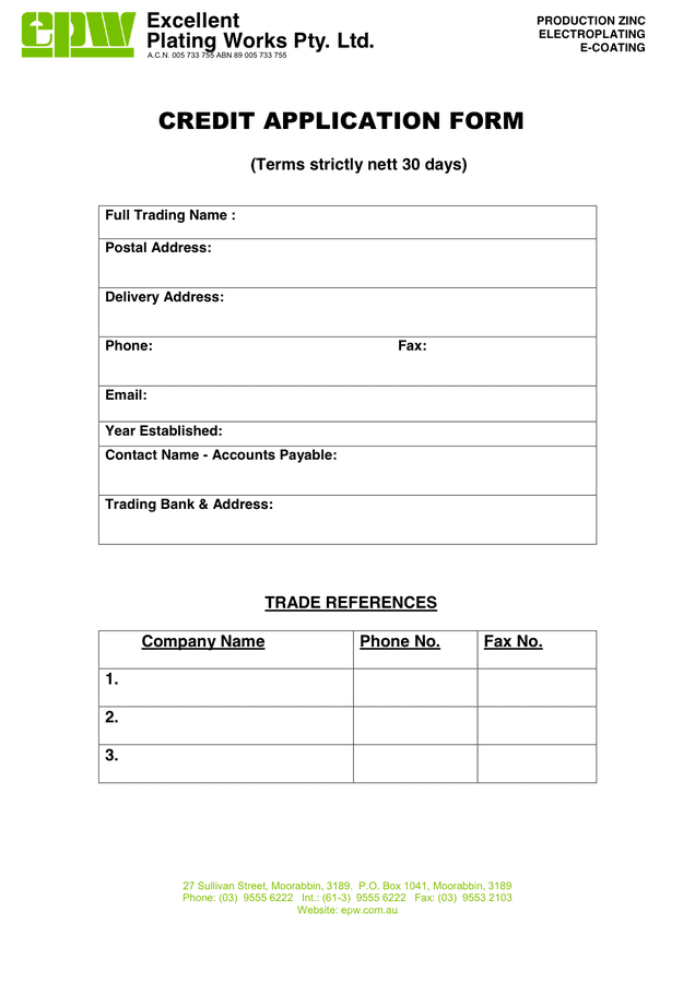 CREDIT APPLICATION FORM In Word And Pdf Formats