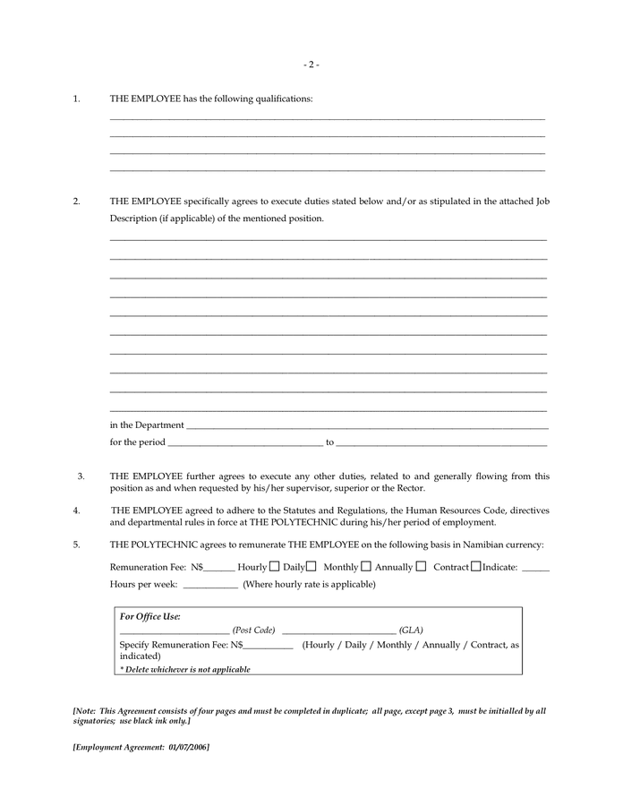EMPLOYMENT AGREEMENT in Word and Pdf formats - page 2 of 4