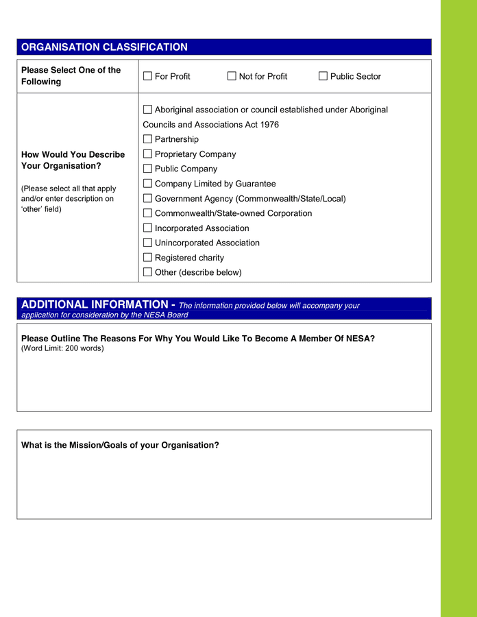 CORPORATE MEMBERSHIP APPLICATION in Word and Pdf formats - page 4 of 7