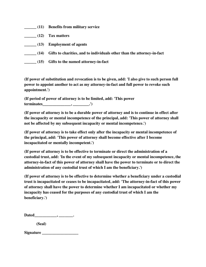 Printable Military Power Of Attorney