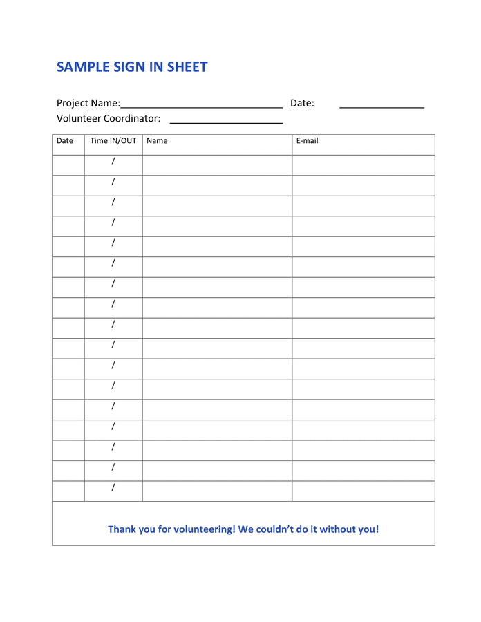Sign In Sheet In Word And Pdf Formats Sign In Sheet In Word And Pdf Formats