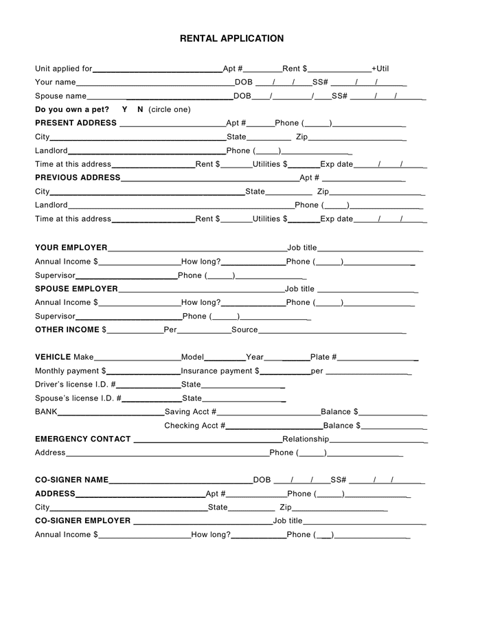 Rental Application Template - download free documents for PDF, Word and ...