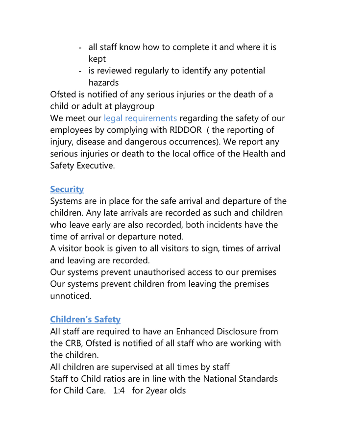 HEALTH AND SAFETY POLICY in Word and Pdf formats - page 6 of 9