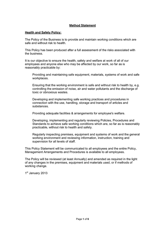 Health and Safety Policy - download free documents for PDF, Word and Excel