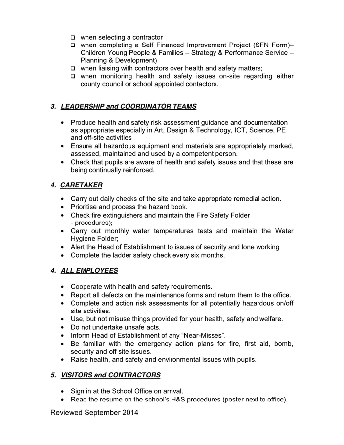 HEALTH AND SAFETY POLICY In Word And Pdf Formats Page 3 Of 4