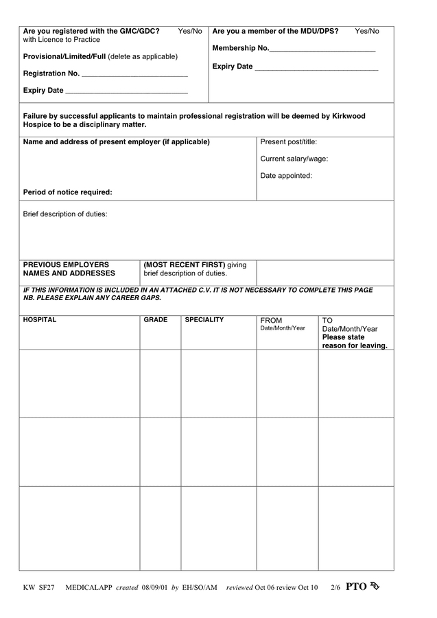 Medical Application Form in Word and Pdf formats - page 2 of 6