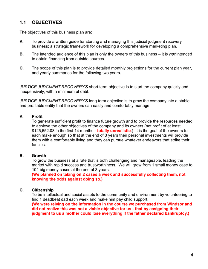 Business Plan Sample in Word and Pdf formats - page 4 of 18