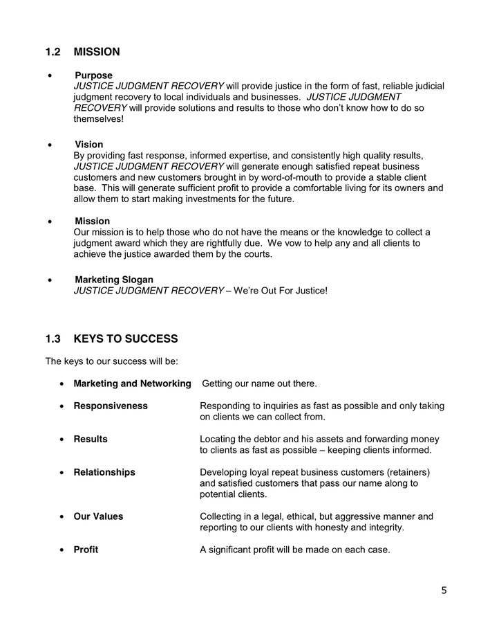 Business Plan Sample in Word and Pdf formats - page 5 of 18