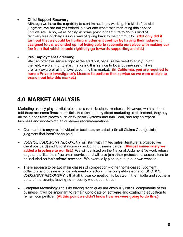 Business Plan Sample in Word and Pdf formats - page 8 of 18
