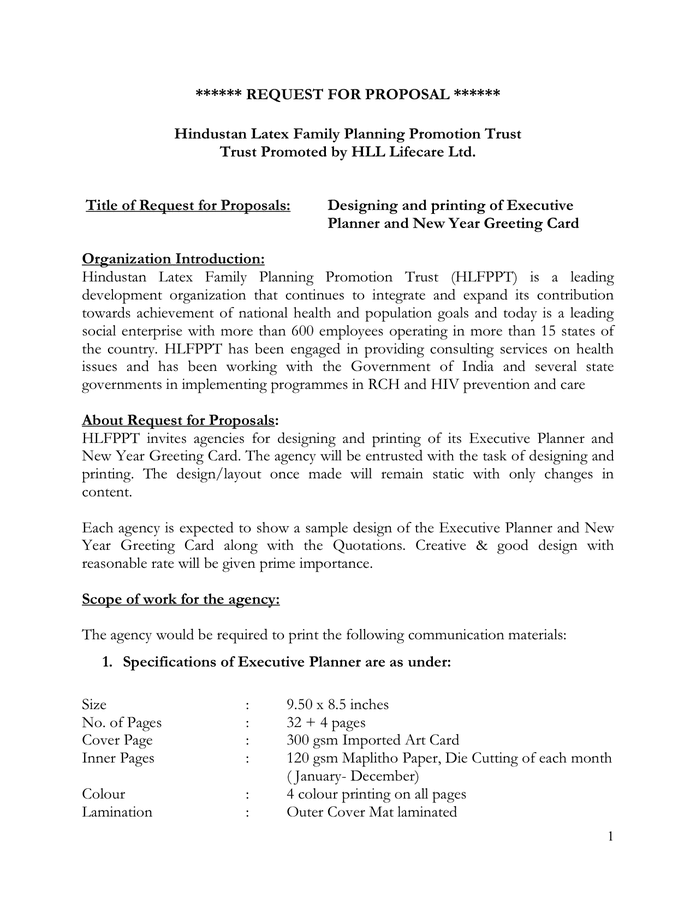 REQUEST FOR PROPOSAL in Word and Pdf formats