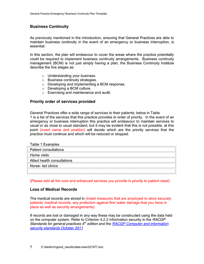 Business Continuity Plan Template in Word and Pdf formats - page 5 of 13