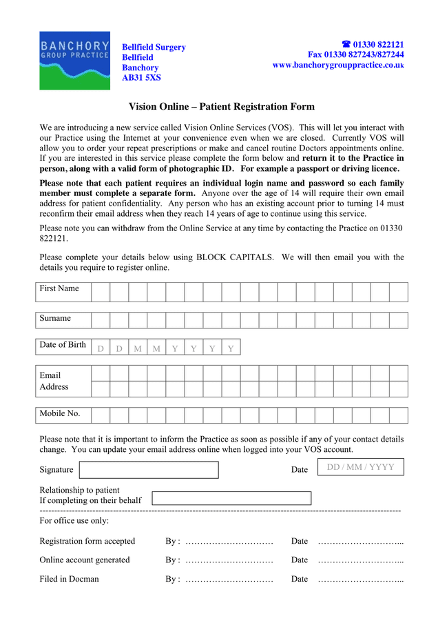 Patient Registration Form in Word and Pdf formats