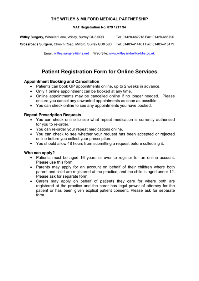 Patient Registration Form in Word and Pdf formats