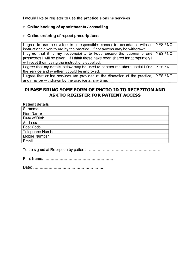 Patient Registration Form in Word and Pdf formats - page 2 of 2