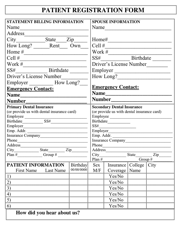 PATIENT REGISTRATION FORM in Word and Pdf formats