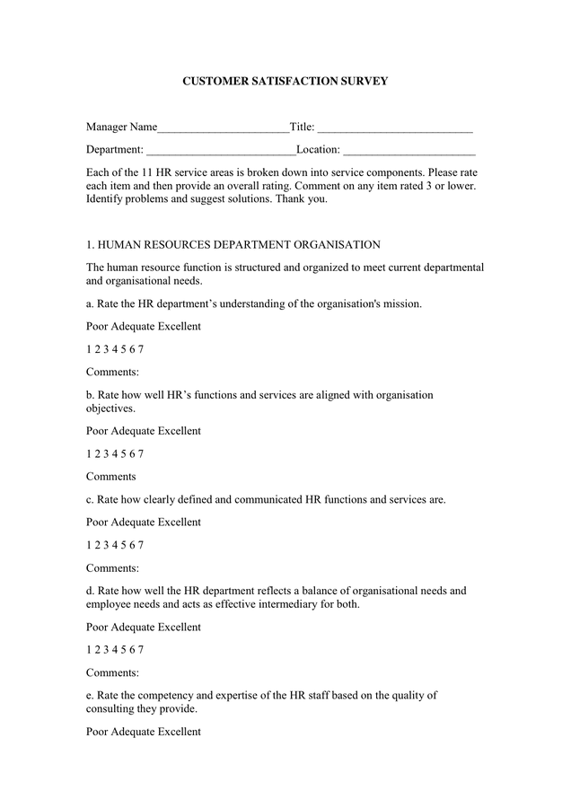 Customer Satisfaction Survey - download free documents for PDF, Word ...