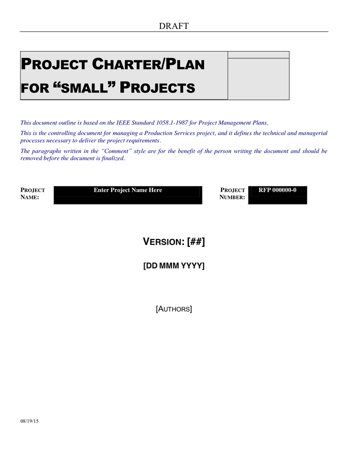 sample project charter in Word and Pdf formats