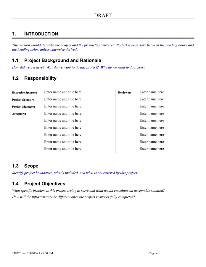 sample project charter in Word and Pdf formats - page 5 of 15