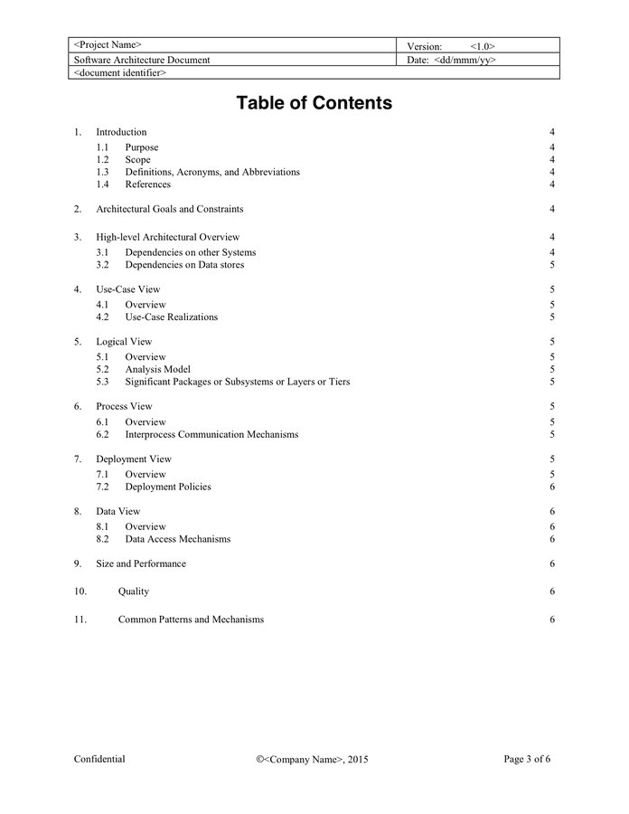 Software Architecture Document in Word and Pdf formats - page 3 of 6