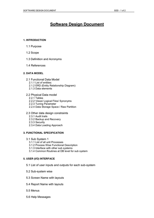 SOFTWARE DESIGN DOCUMENT In Word And Pdf Formats
