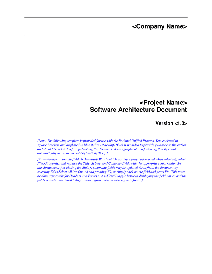 Software Architecture Document in Word and Pdf formats