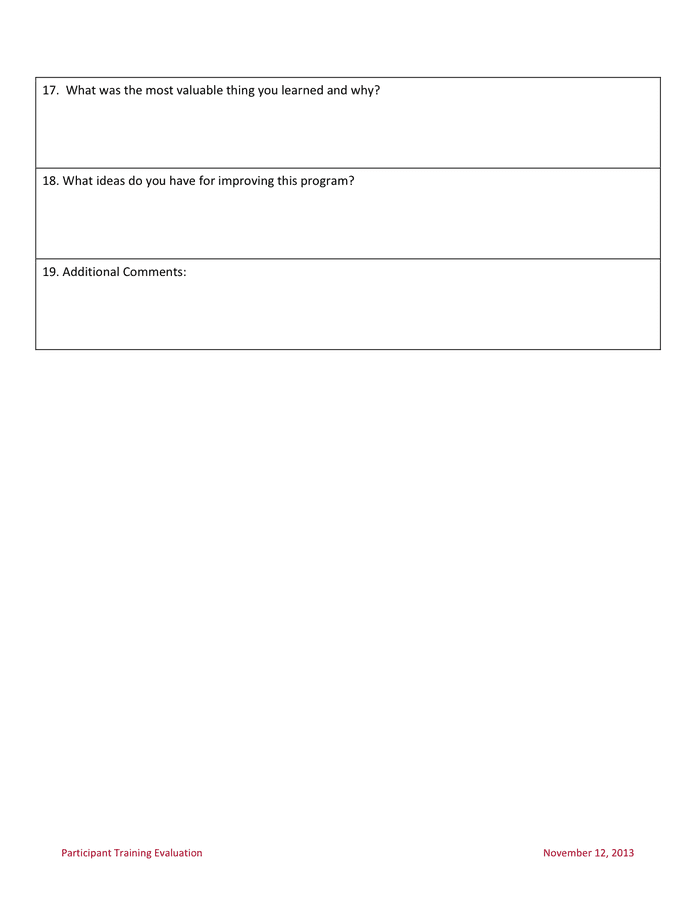 Participant Training Evaluation Template in Word and Pdf formats - page ...