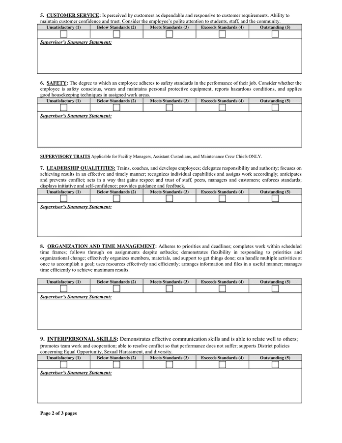 EMPLOYEE PERIODIC EVALUATION FORM in Word and Pdf formats - page 2 of 3