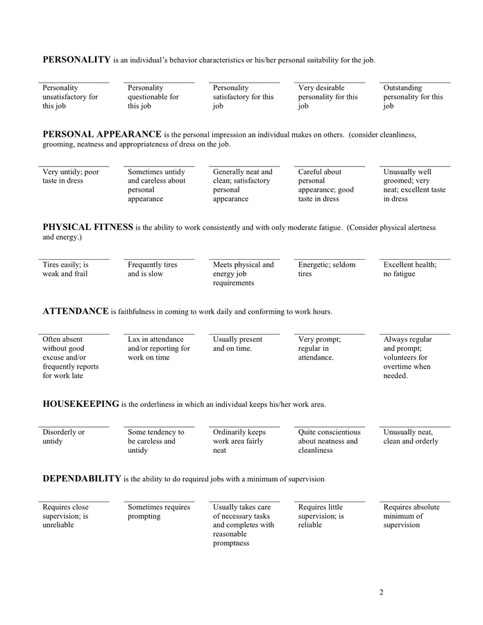 Employee Evaluation Form in Word and Pdf formats - page 2 of 4