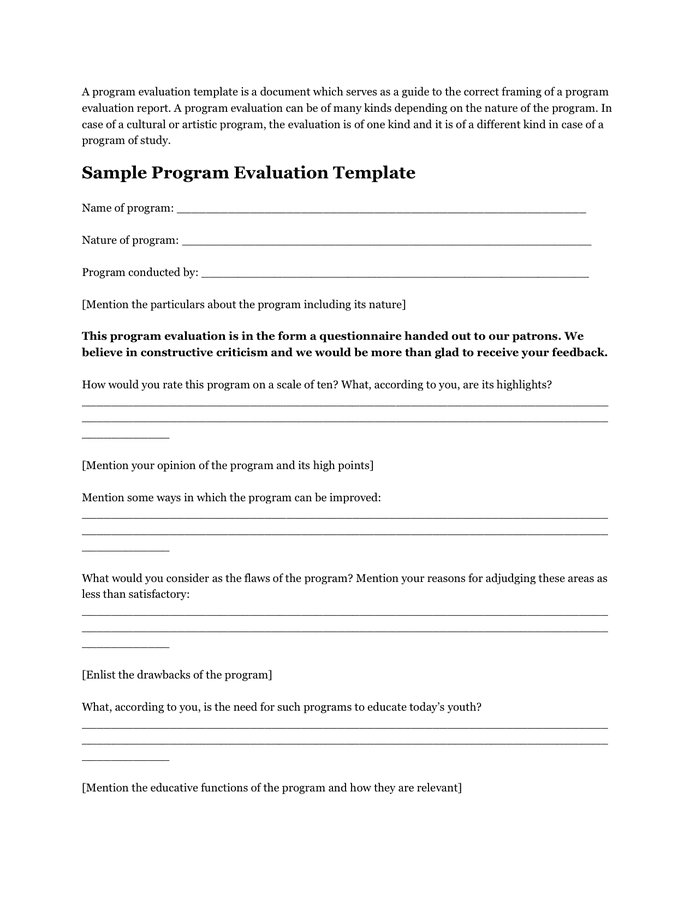 Sample Program Evaluation Template In Word And Pdf Formats