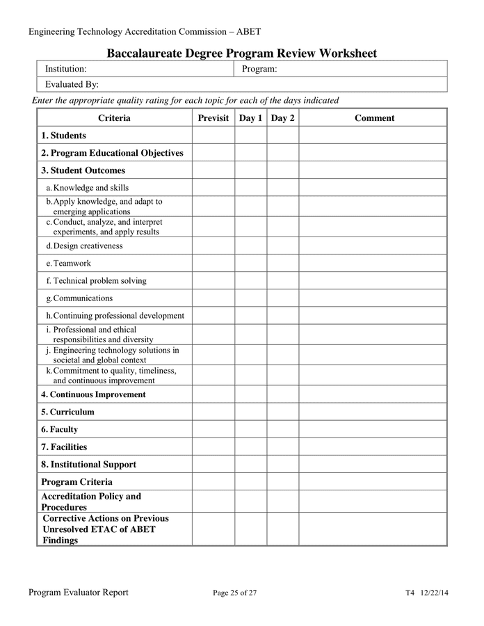 Program Evaluation Form in Word and Pdf formats - page 25 of 27