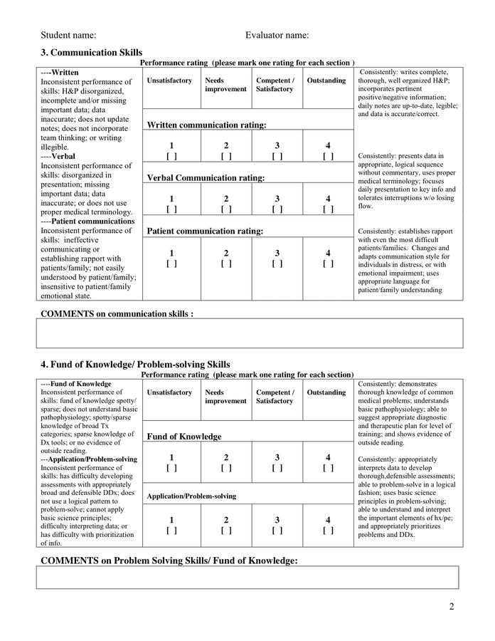CLERKSHIP STUDENT EVALUATION FORM in Word and Pdf formats - page 2 of 4
