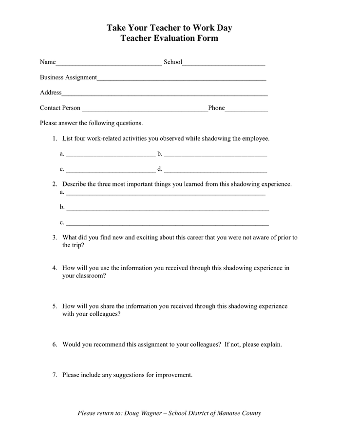 Student Evaluation Form in Word and Pdf formats