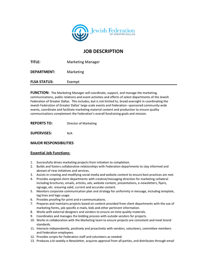 JOB DESCRIPTION in Word and Pdf formats