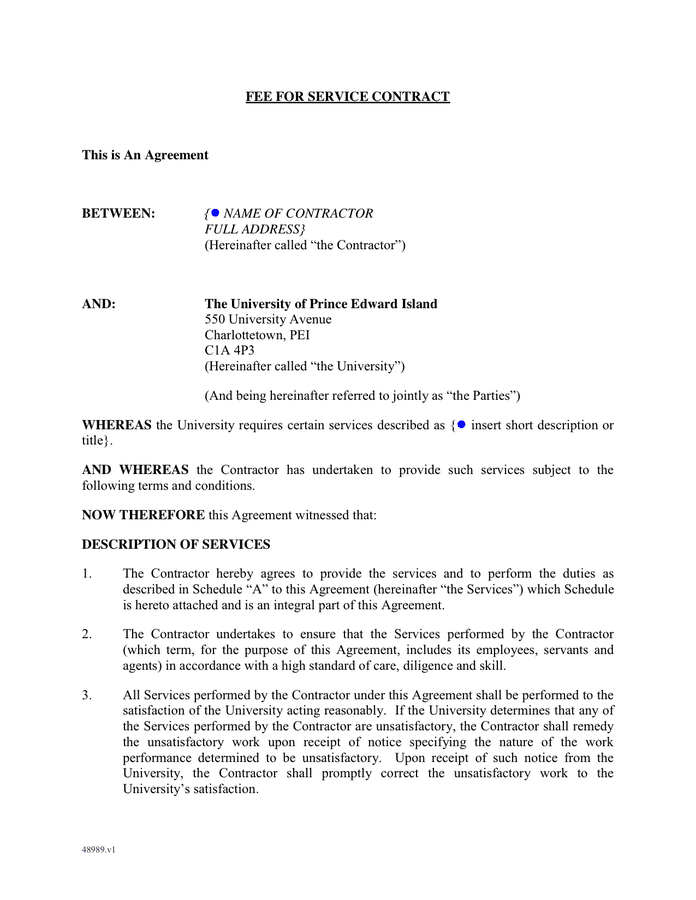  FEE FOR SERVICE CONTRACT In Word And Pdf Formats