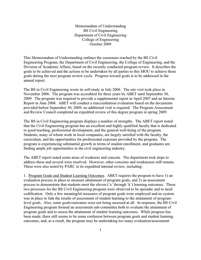 Memorandum Of Understanding Definition