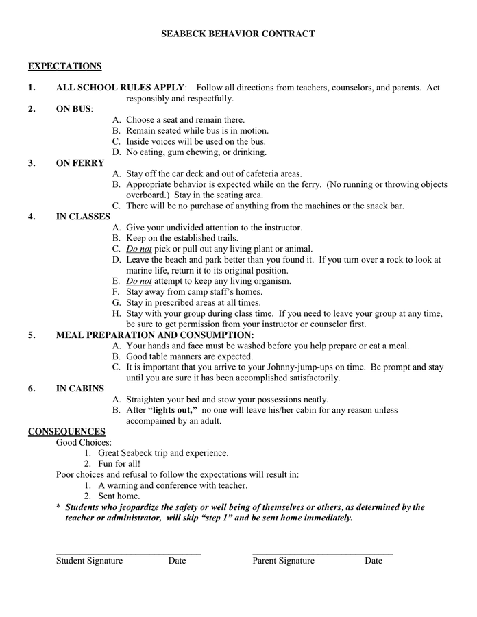 Behavior Contract Template - download free documents for PDF, Word and ...