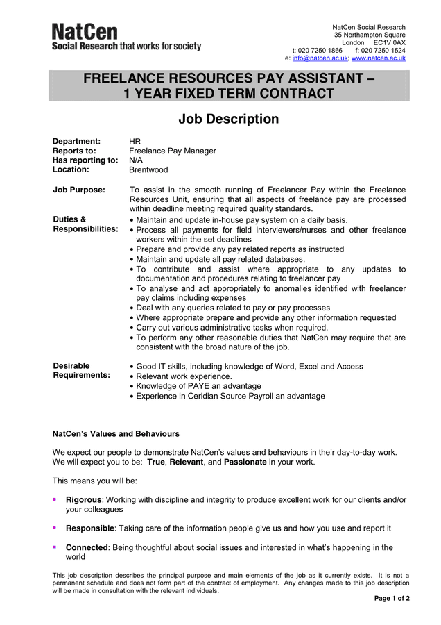 Job Description Template - download free documents for PDF, Word and Excel