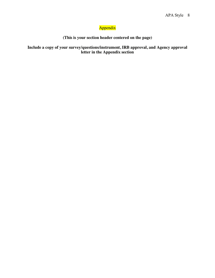 APA Research Proposal Outline in Word and Pdf formats - page 8 of 8