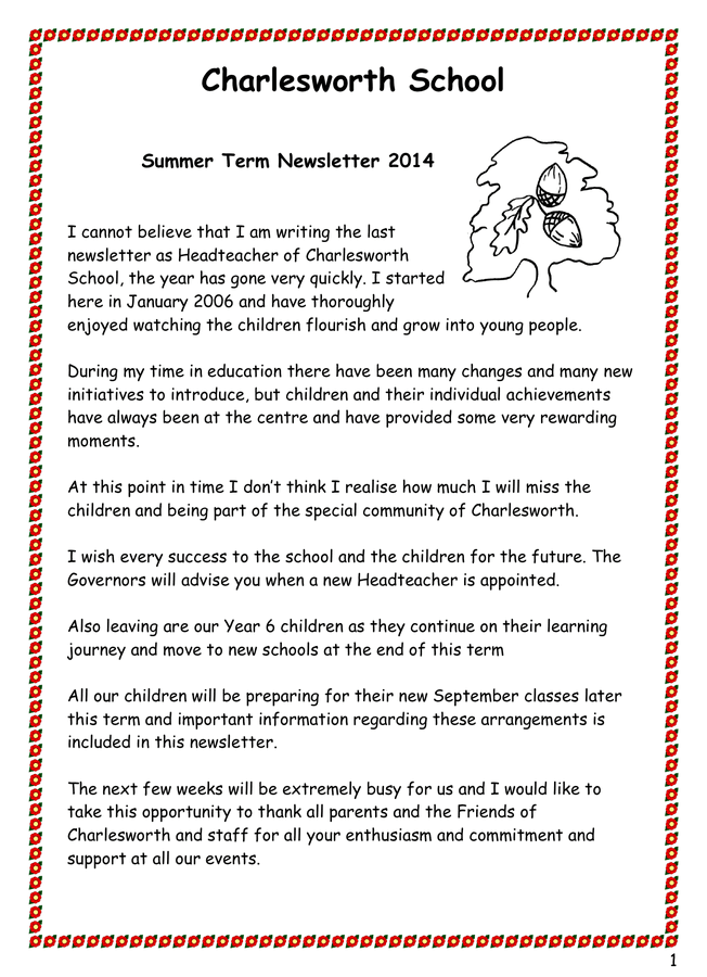 School Newsletter in Word and Pdf formats