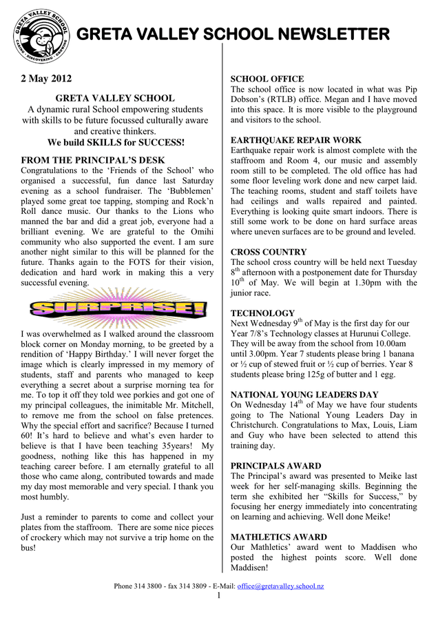 SCHOOL NEWSLETTER in Word and Pdf formats