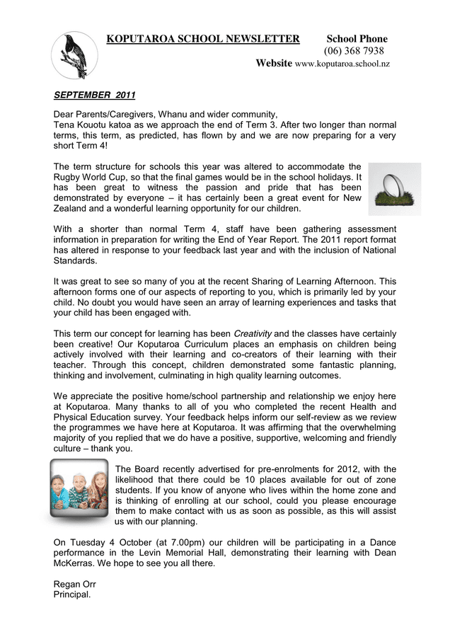 SCHOOL NEWSLETTER in Word and Pdf formats
