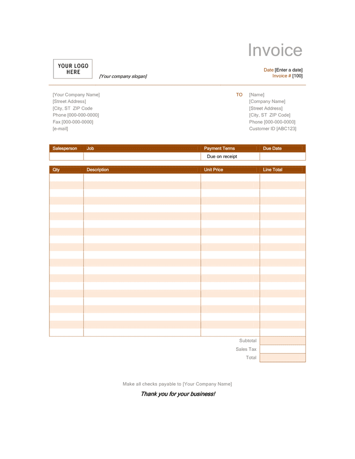 Business Invoice template in Word and Pdf formats